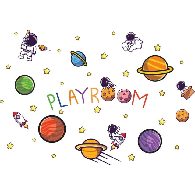 Playroom Word Art with Astronaut, Spaceship, Stars and Planets in Outer ...