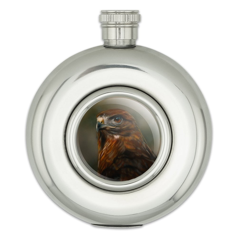 Red-Tailed Hawk Raptor Portrait Round Stainless Steel 5oz Hip Drink ...