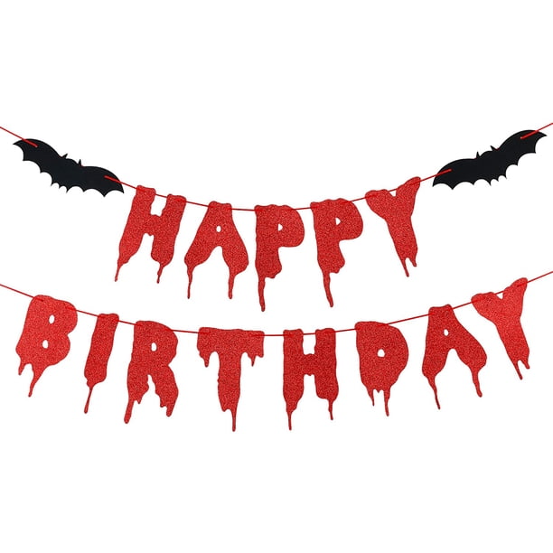 Red Glitter Happy Halloween Birthday Banner Halloween Scary Zombie ...