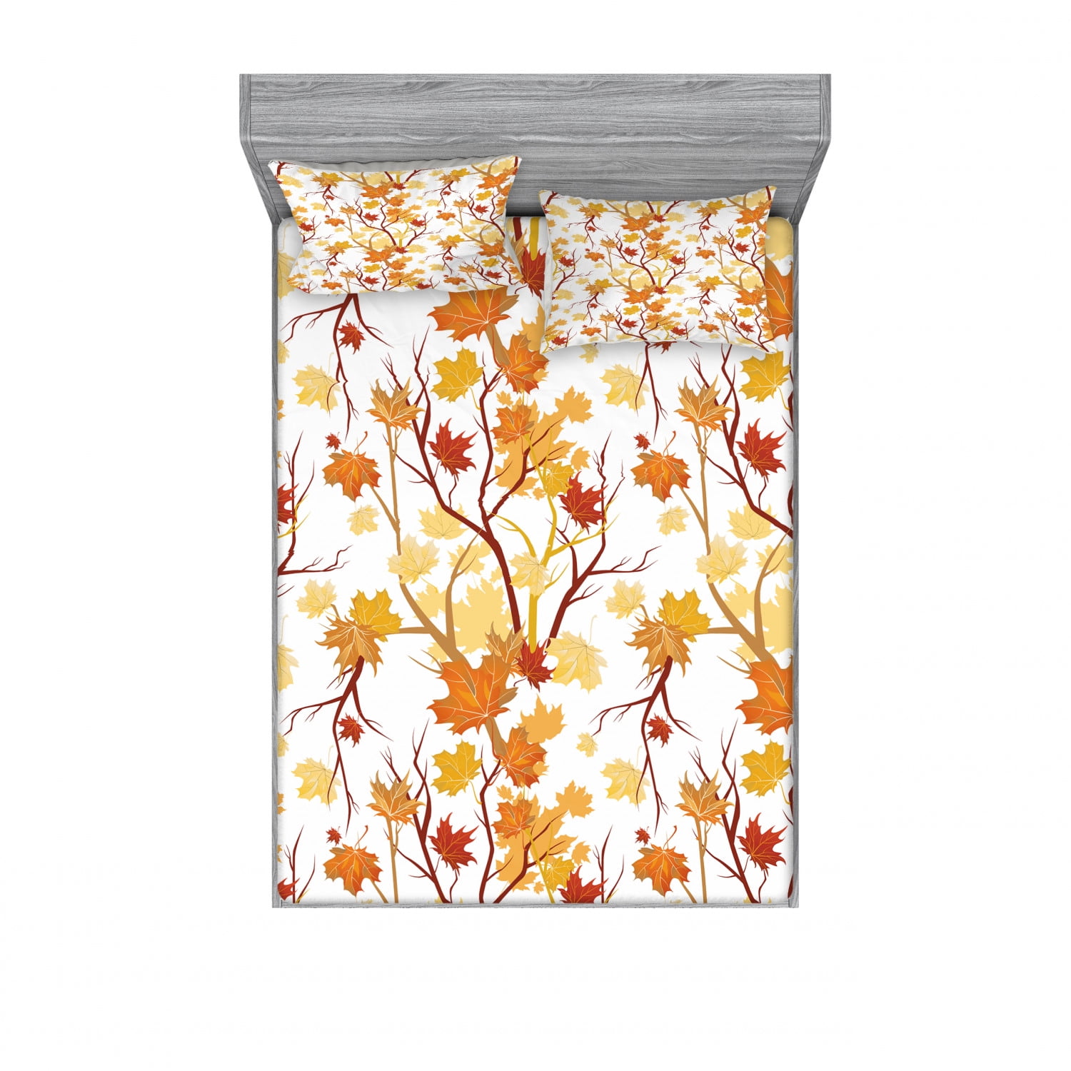 Fall Bedding Set with Sheet & Covers, Swirling Autumn Leaves Shady ...