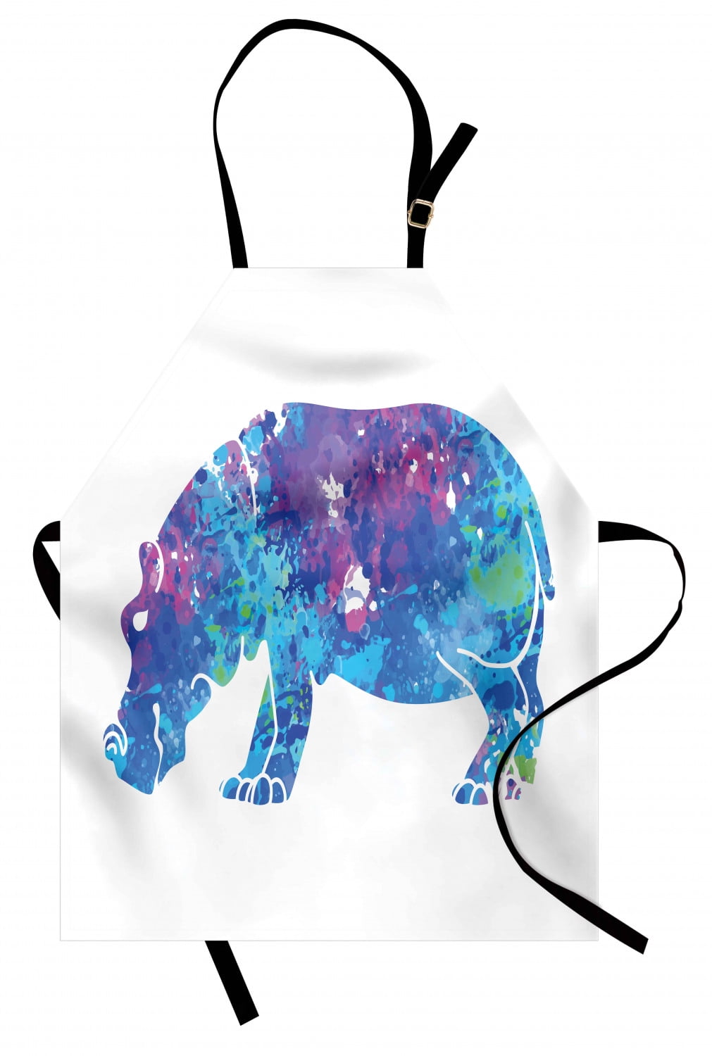 Hippo Apron, Standing Hippo Silhouette Ornamented with Colorful ...