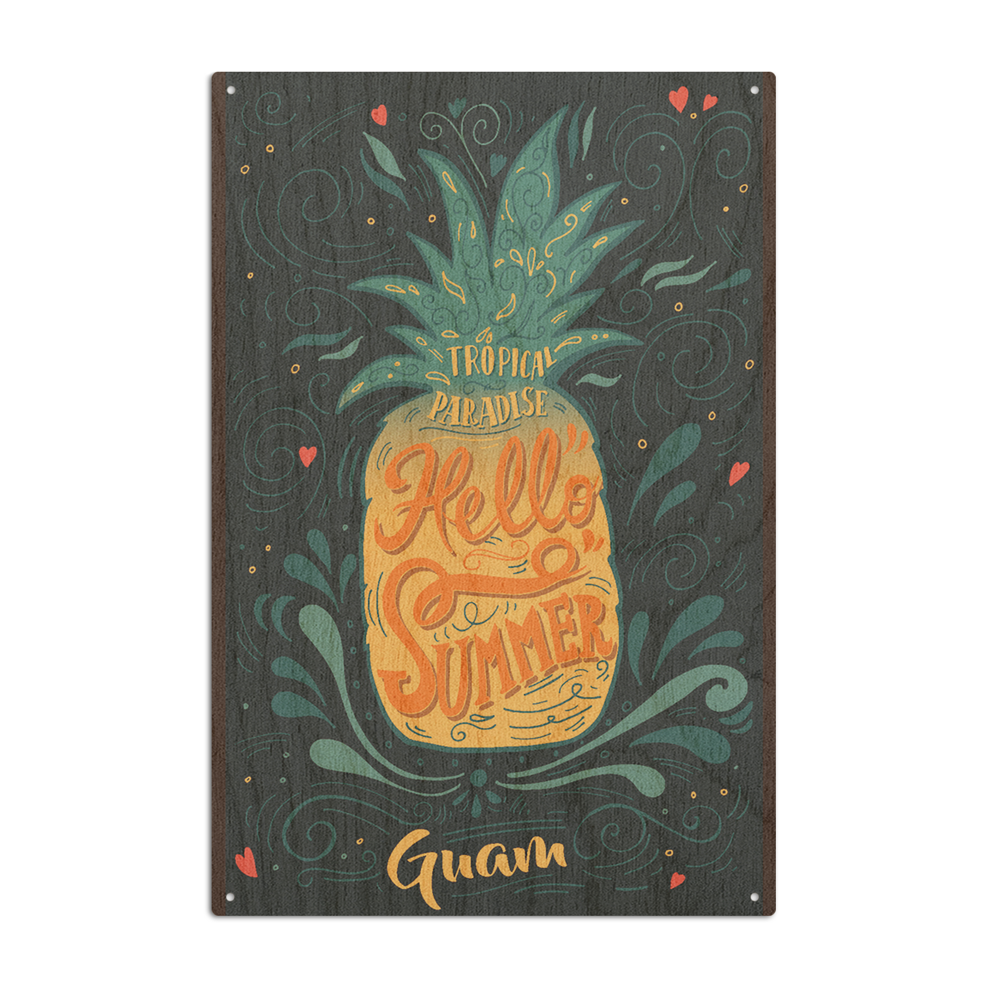 Guam, Hello Summer, Pineapple Birch Wood Wall Sign (6x9 Rustic Home ...