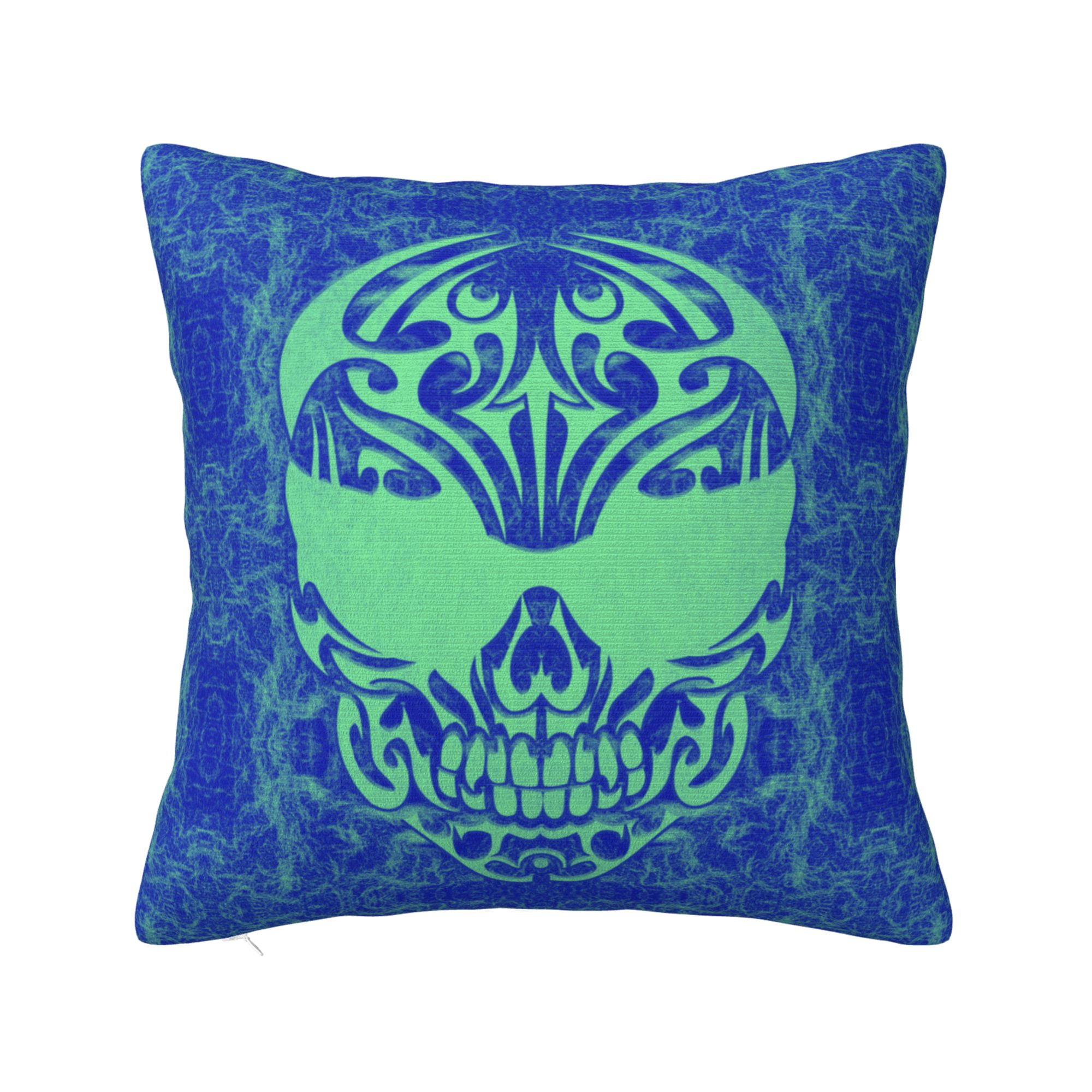 ZICANCN Death Tribe Skull Blue Print Throw Pillow Covers, Bed Couch ...