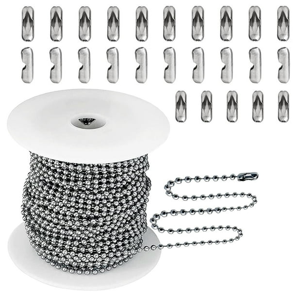 Goyunwell 33ft 10m 2.4mm Stainless Steel Ball Chain Necklace 25pcs Connectors Clasps Silver Bead ...
