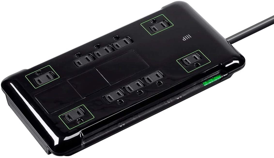 Monoprice 10 Outlet Slim Surge Protector Power Strip - Black - 8ft Cord ...