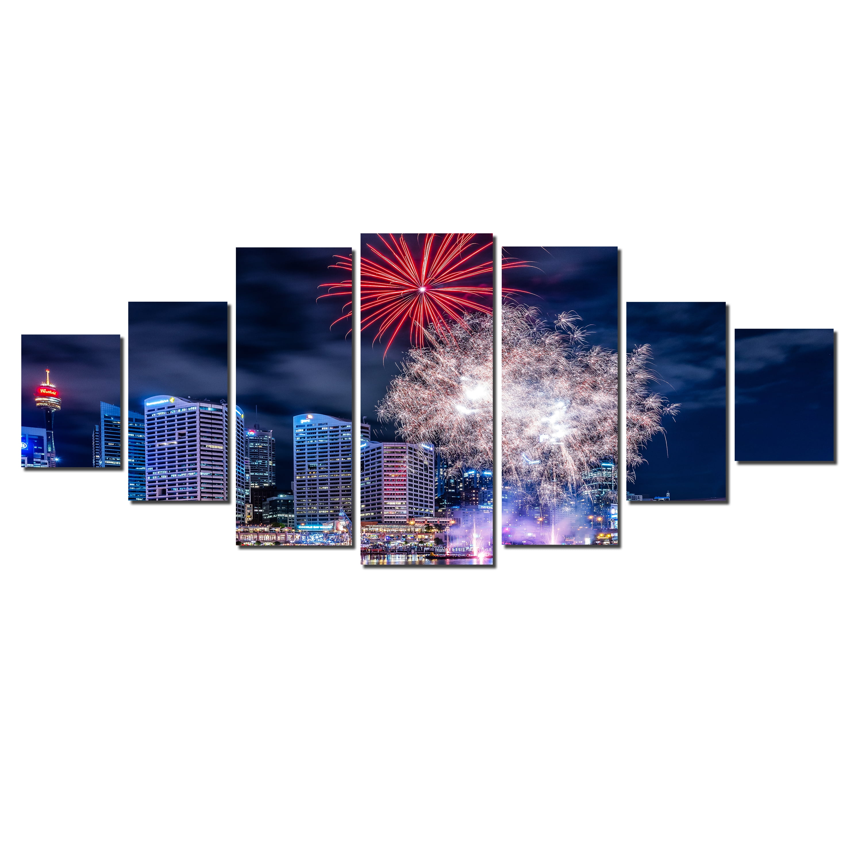 Startonight Huge Canvas Wall Art Fireworks Over The City, Home Decor ...