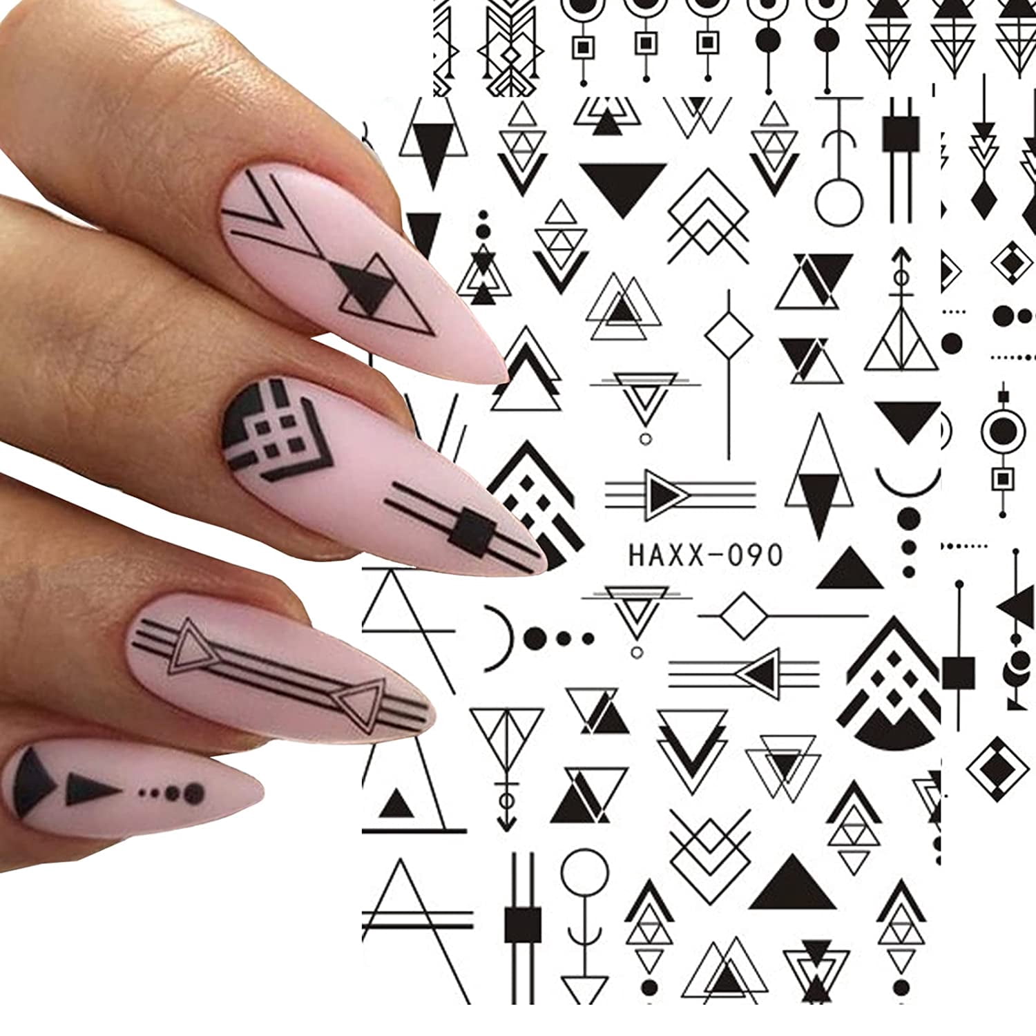 8 Sheets Geometric Nail Art Stickers Decals Whitle Black Nail Decals ...