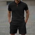 Bovxnpu Men's Clothing Set 2 Piece Outfits Men Short Sleeve Zip Stand ...