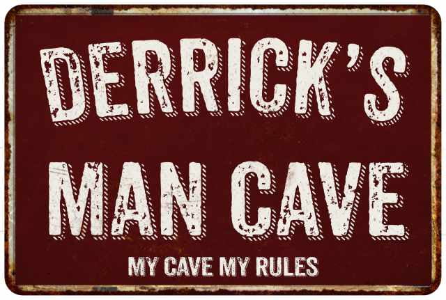 DERRICK'S Man Cave Red Grunge Sign 12 x 18 Matt Finish Metal Sign ...