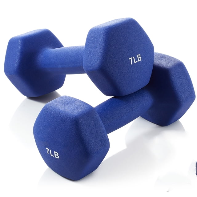 Basics Neoprene Workout Dumbbell Navy Blue 7lb Neoprene Hex Dumbbell ...
