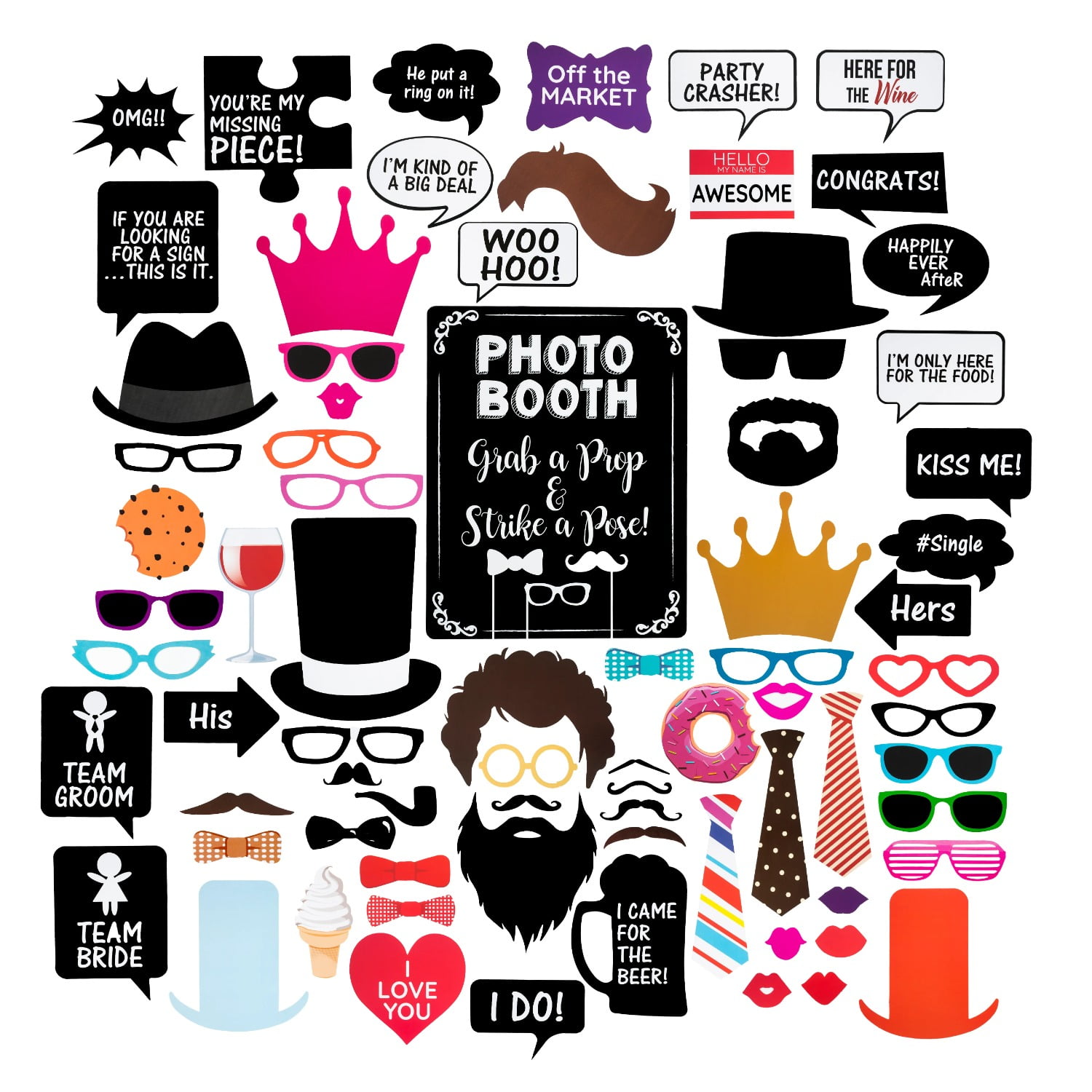 75 Piece Photo Booth Props Variety of Designs Photo Decorations ...
