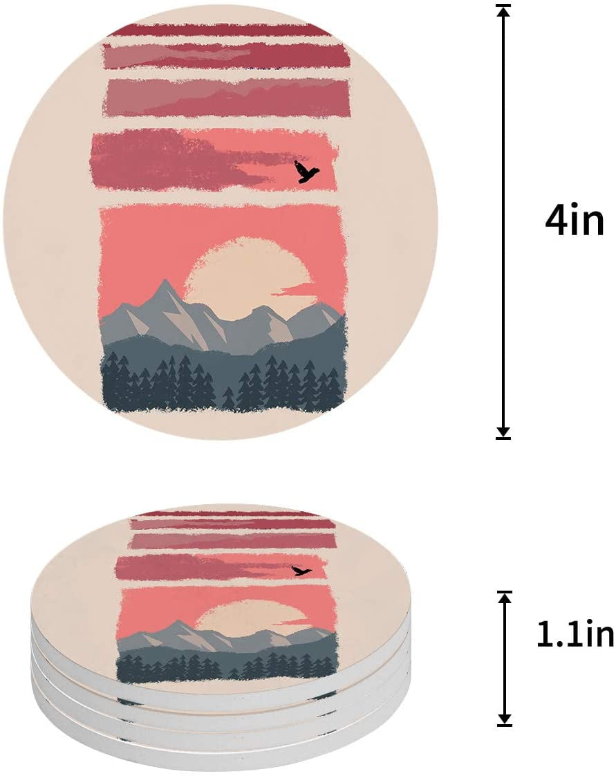 ZHANZZK Sunset Mountains Forest Set of 8 Round Coaster for Drinks ...