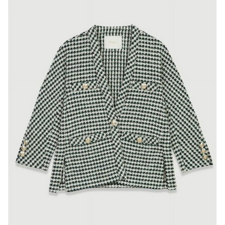 Maje Women's Ecru/Vert VIP Cardigan Style Tweed Jacket, 36 Maje Women's Ecru/Vert VIP Cardigan Style Tweed Jacket, 36
