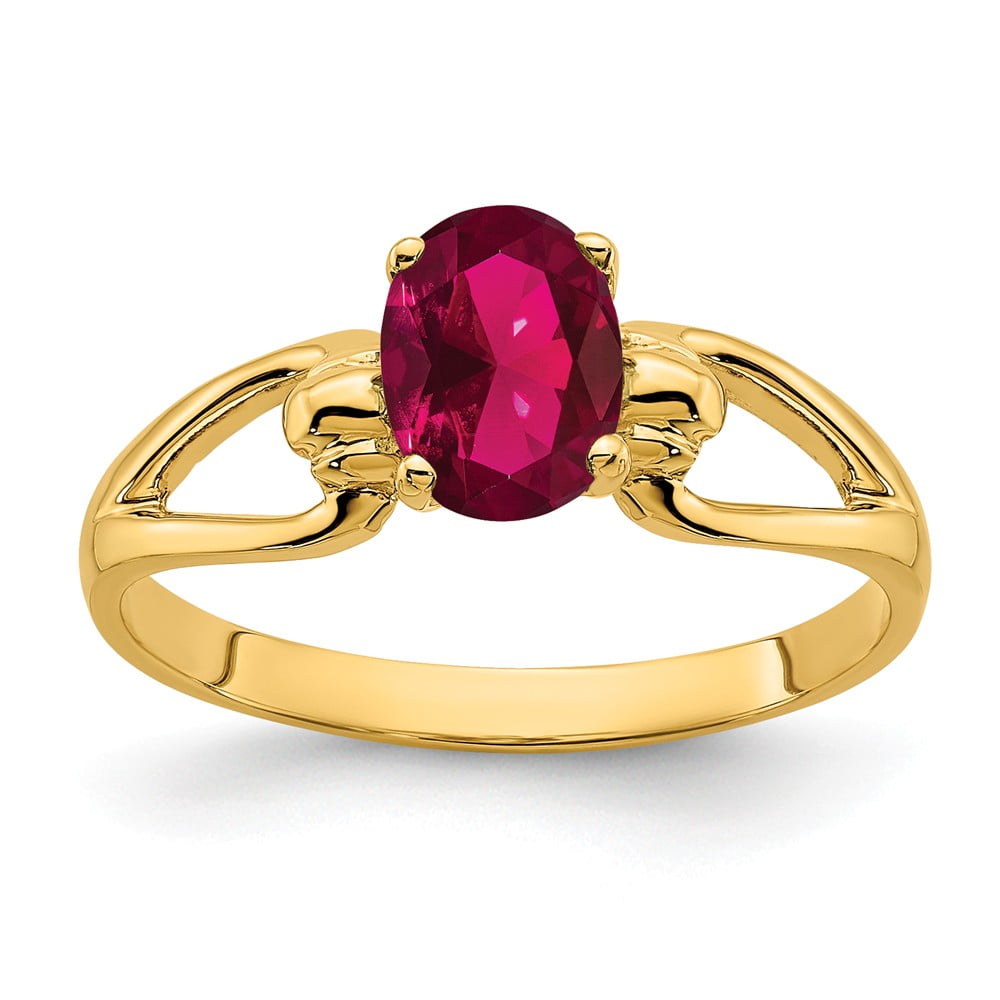 Solid 14k Yellow Gold 7x5mm Oval Created Ruby Ring Band Size 5 ...