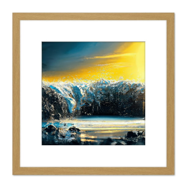 Tsunami Sunrise Oil Painting Sea Wave Wall Water Surge Square Wooden ...