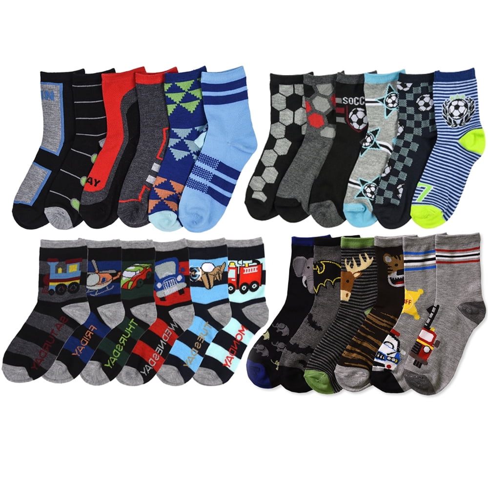 3 Pair Boys Crew Socks Kids Shoe Size 4-6 Years Cartoon Patterned ...