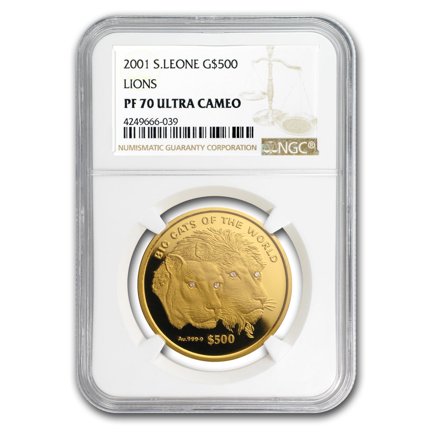 2001 Sierra Leone Gold $500 Diamond Eyed PF-70 Ultra Cameo NGC ...