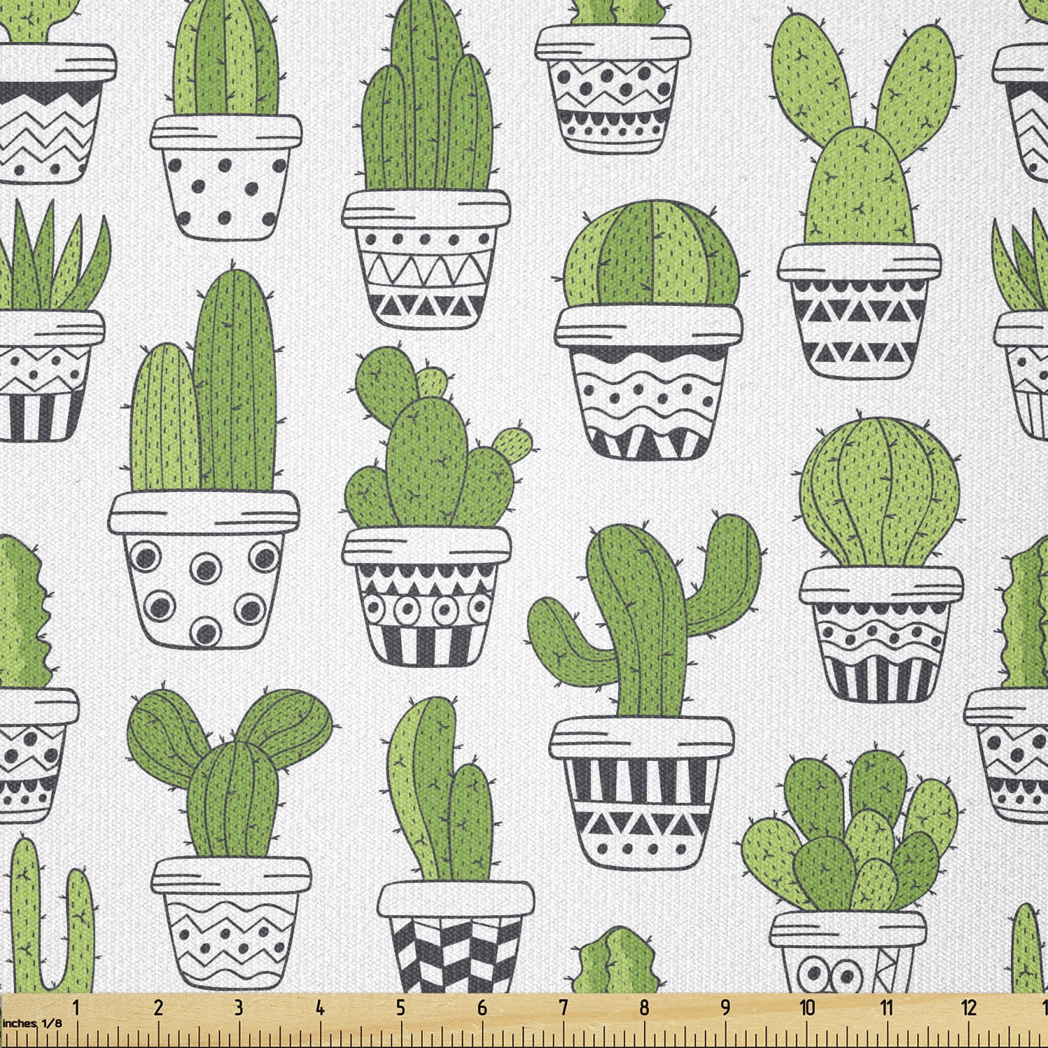 Cactus Fabric by The Yard, Succulent Spiky Cacti Doodle Patterned Pots ...