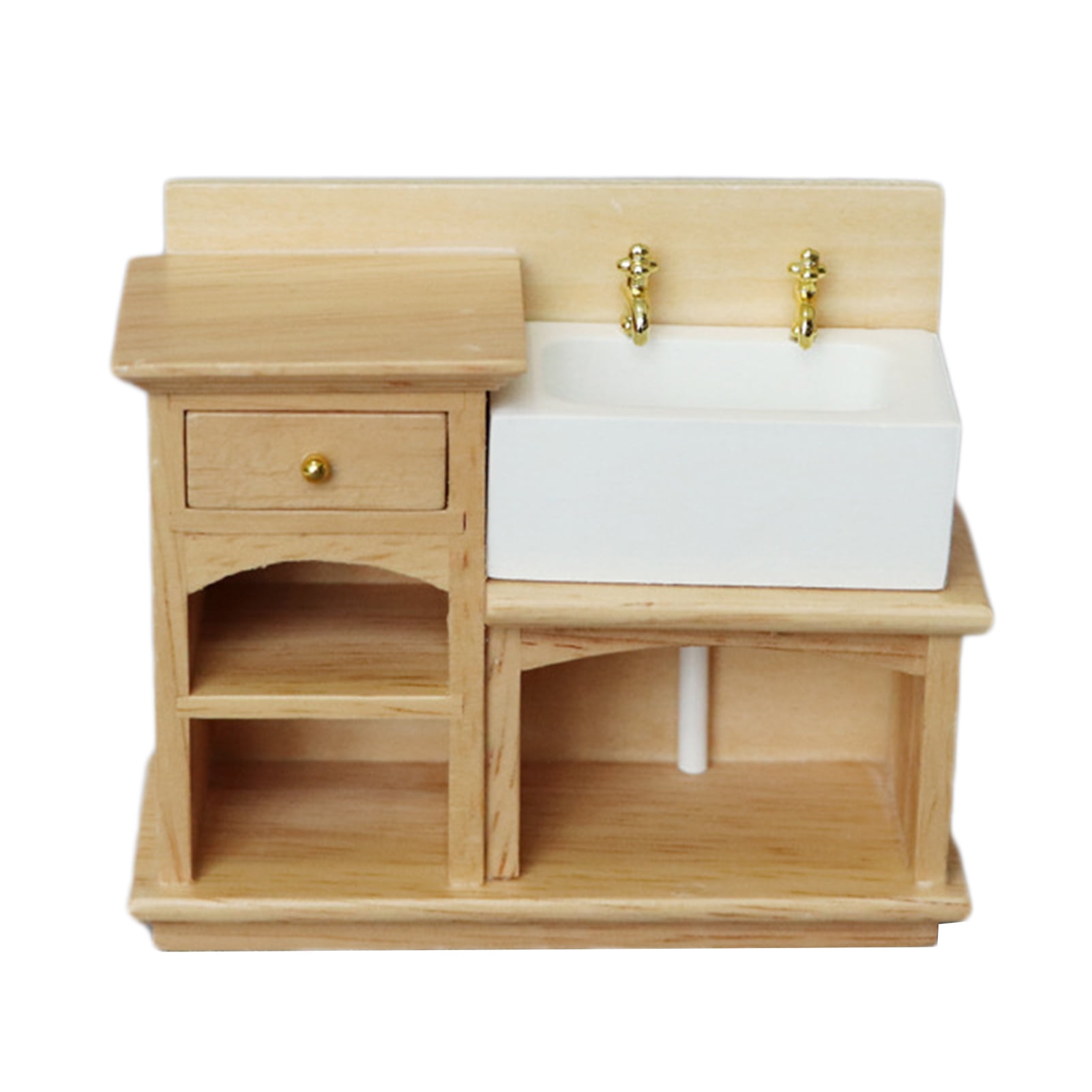 Skindy Wooden Wash Basin Cabinet with Ceramic Hand Sink - 1/12 Scale ...