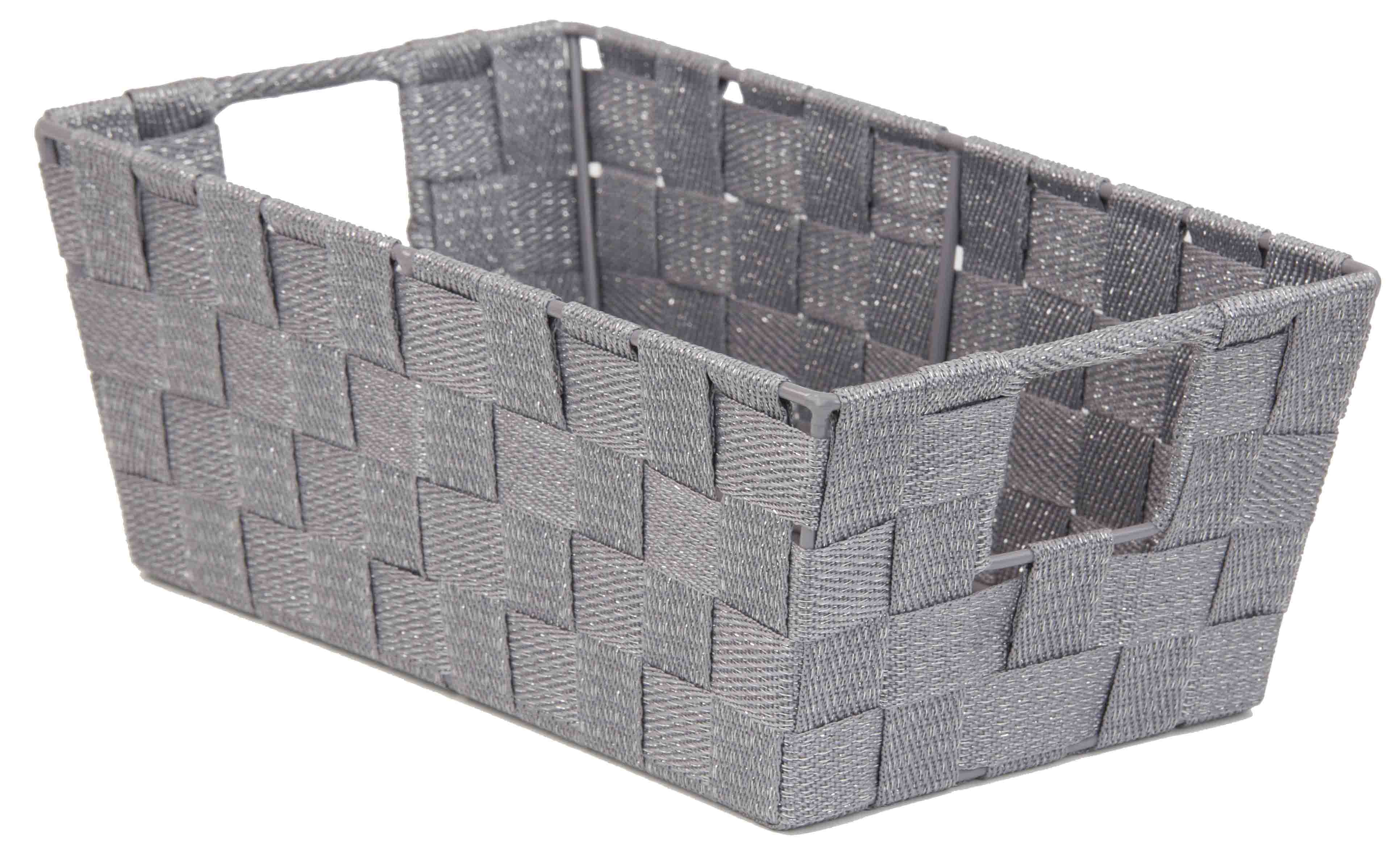 Home Basics Small Polyester Woven Strap Open Bin, Metallic Grey ...