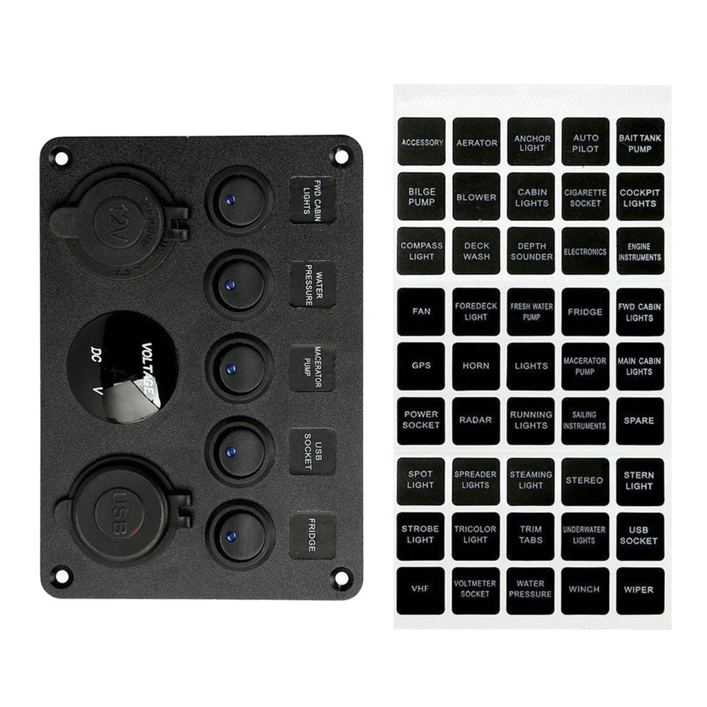 5 Gang 12V 24V Rocker Switch Panel for RV Marine Car Truck Boat Water ...