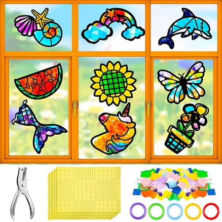9 Pieces Summer Suncatcher Craft Kit, Summer Window Art Kit Mermaid ...