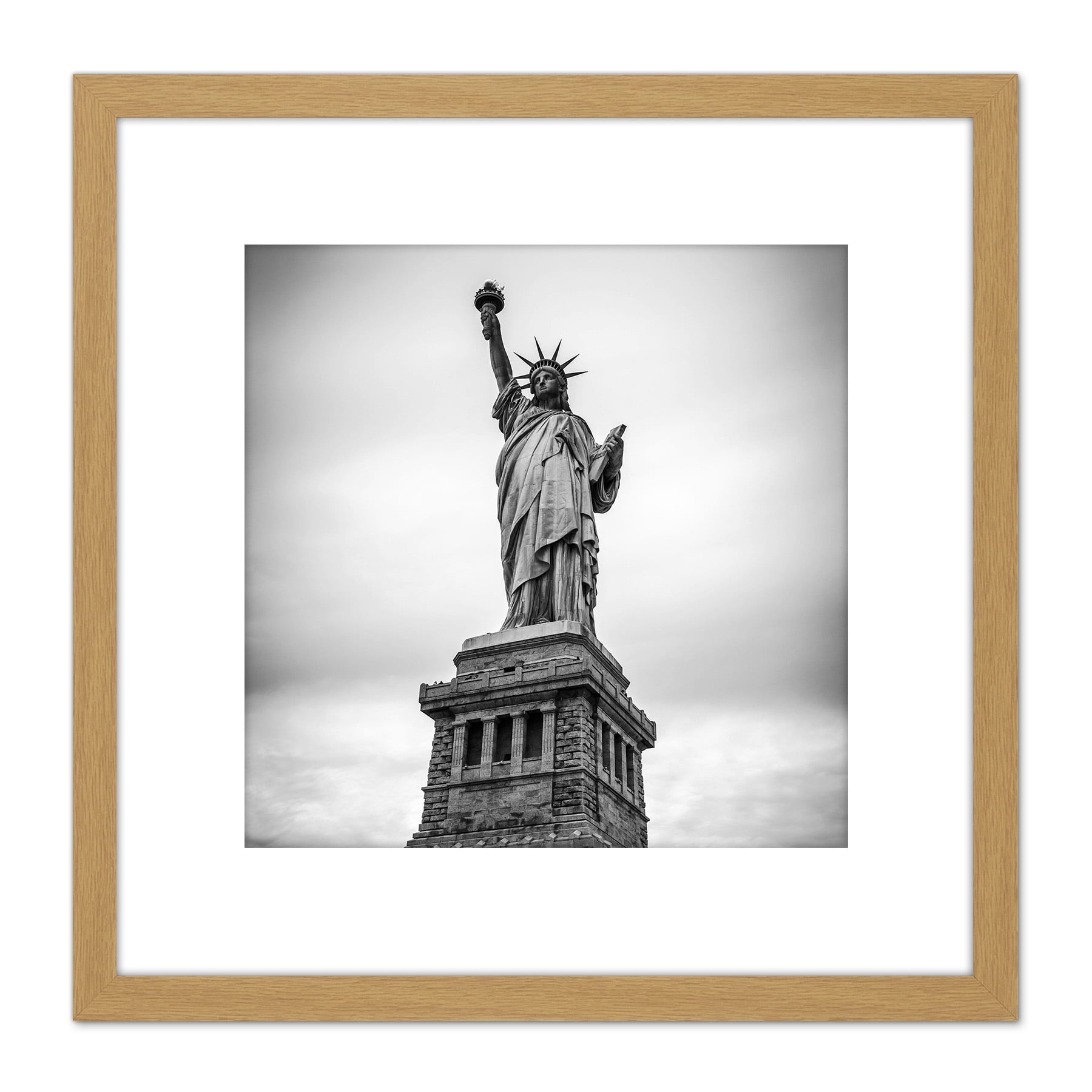 Statue Liberty New York Black White 8X8 Inch Square Wooden Framed Wall ...