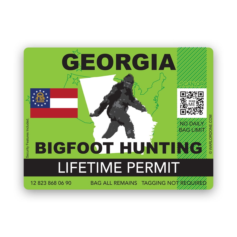 Georgia Bigfoot Hunting Permit Sticker Decal - Self Adhesive Vinyl ...