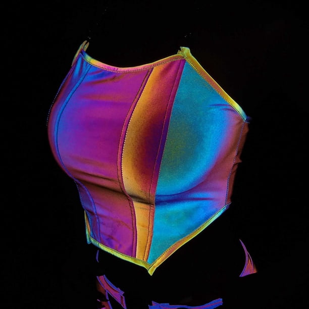 Penkiiy Womens Crop Tops Tank Reflector Metálico Tank Top para el Rave ...