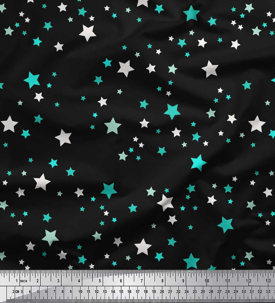 Soimoi Black Silk Fabric Stars Star Print Fabric by the Yard 42 Inch ...