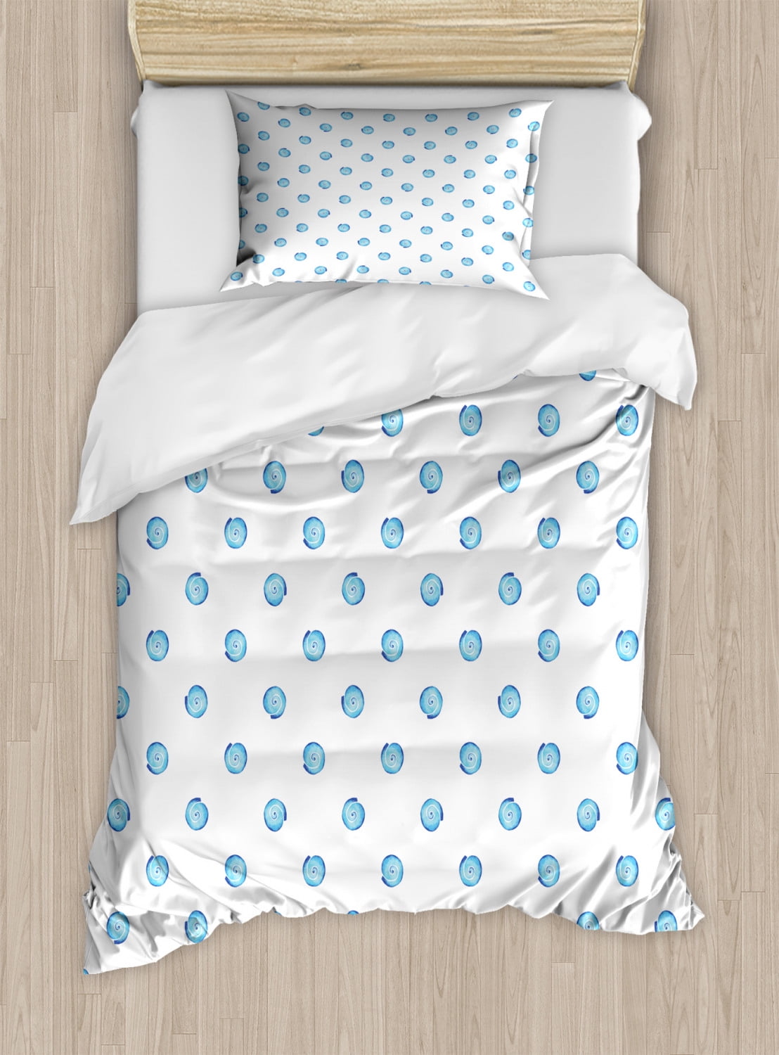 Shell Duvet Cover Set Twin Size, Soft Aqua Tone Watercolor Illustration ...
