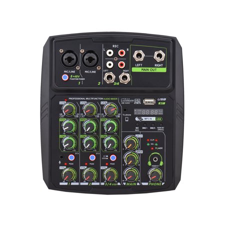 4-Channel Audio Mixer Mixing Console LED Screen Built-in Soundcard USB ...