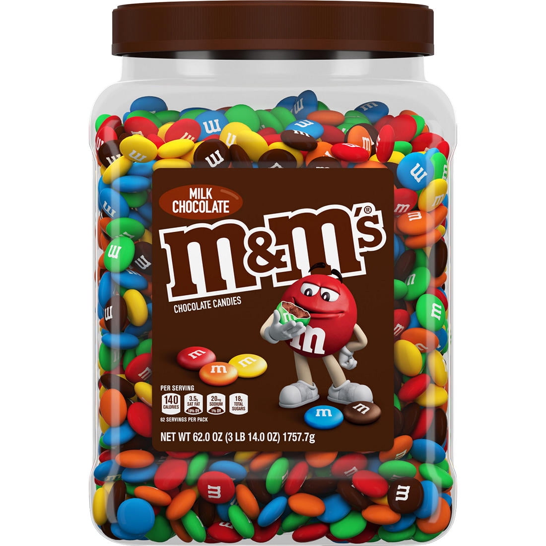 M&M's Milk Chocolate Candies, Candy Jar Bag , Pantry Size, 62 oz ...