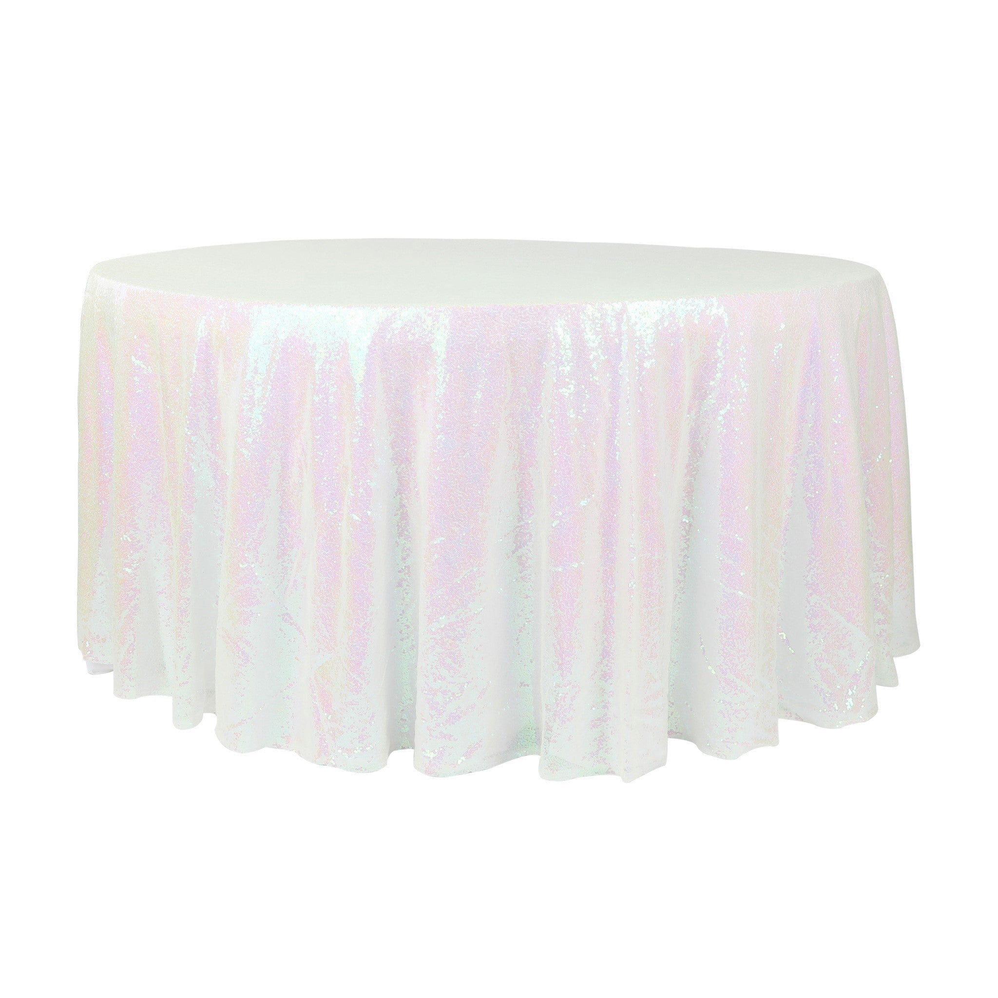 Glitter Tablecloth Sequin Mesh Net Round Table Cover 116" Round Iridescent White for Wedding ...