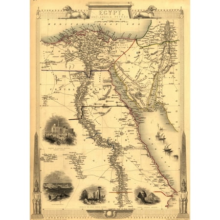 1851 Map Of Egypt With Engravings Of The Cairo History (24 x 36 ...