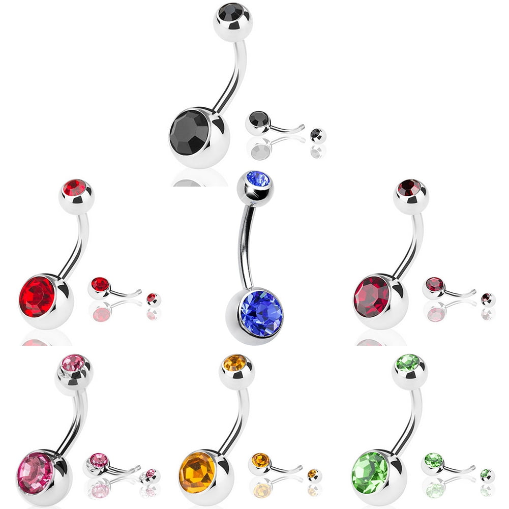 Jiaroswwei Stainless Steel Navel Ring Rhinestone Belly Button Ring Bar Piercing Jewelry ...