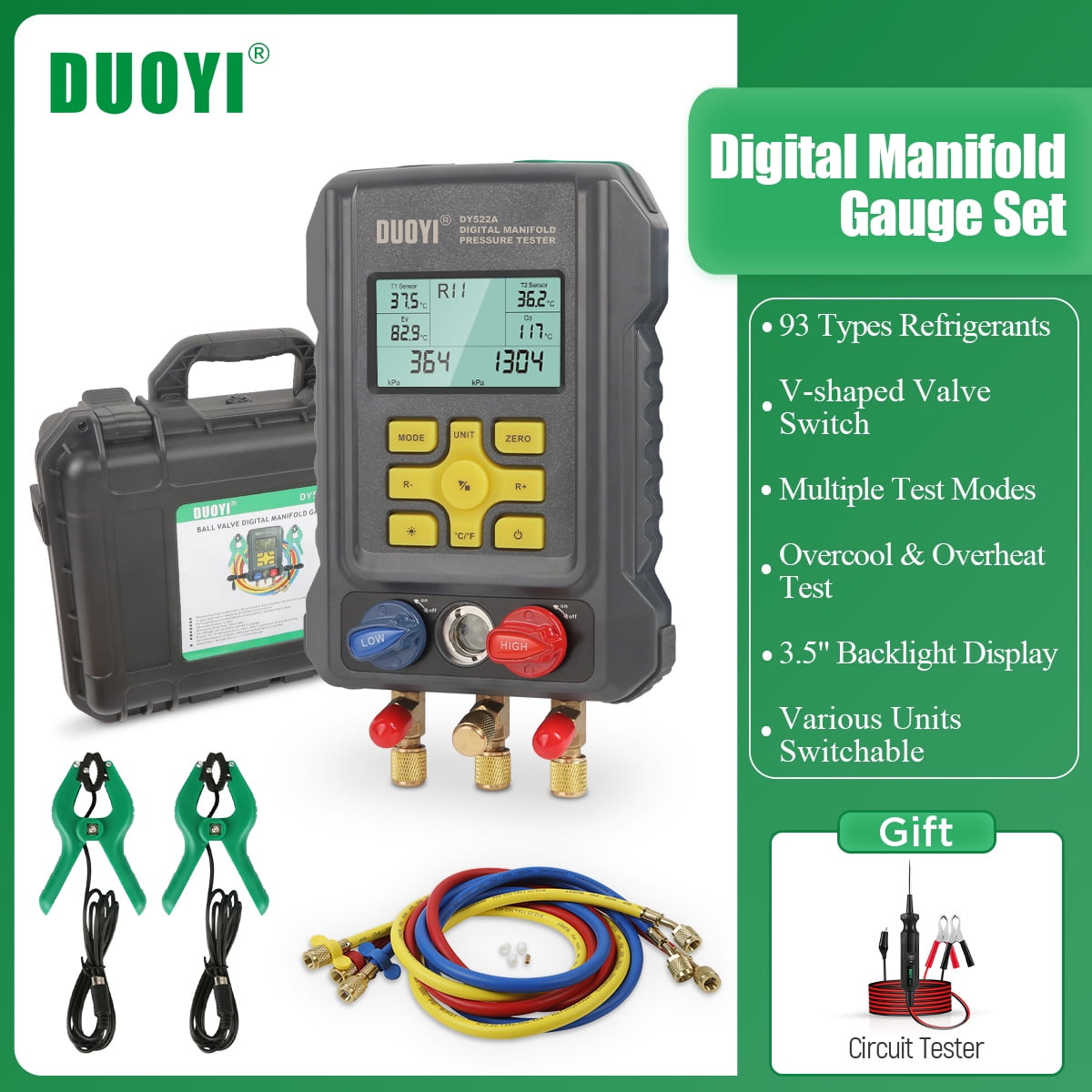 Refrigeration Digital Pressure Gauge Kit HVAC Manifold Gauges Air ...
