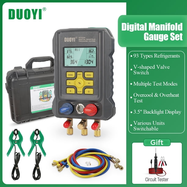 Refrigeration Digital Pressure Gauge Kit HVAC Manifold Gauges Air ...