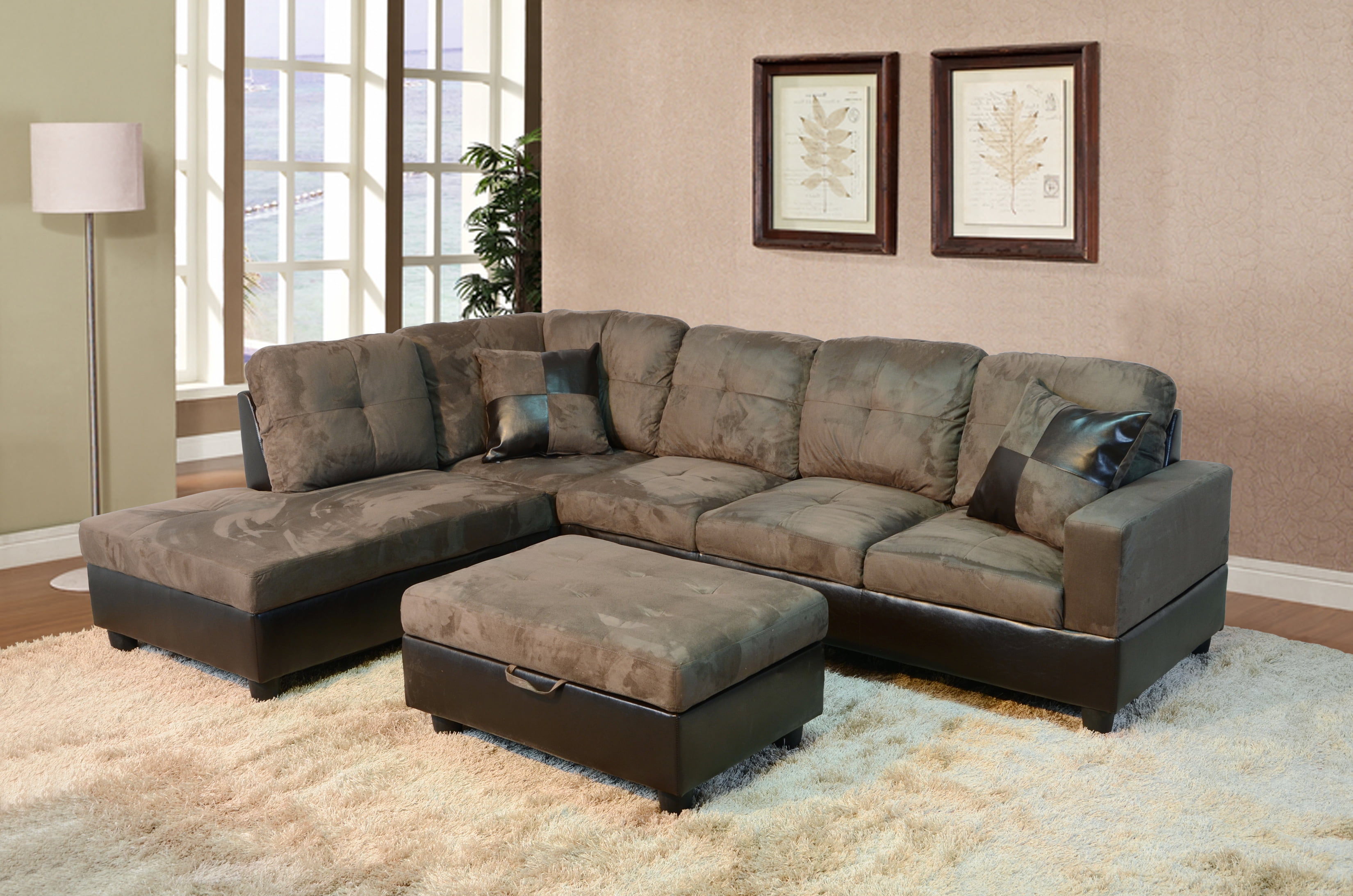 Vanessa Left Facing Sectional Sofa with Ottoman, Taupe - Walmart.com