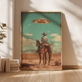 ARTVORA Retro Sci-Fi Cowboy Art Print, Vintage Western Wall Decor, UFO ...