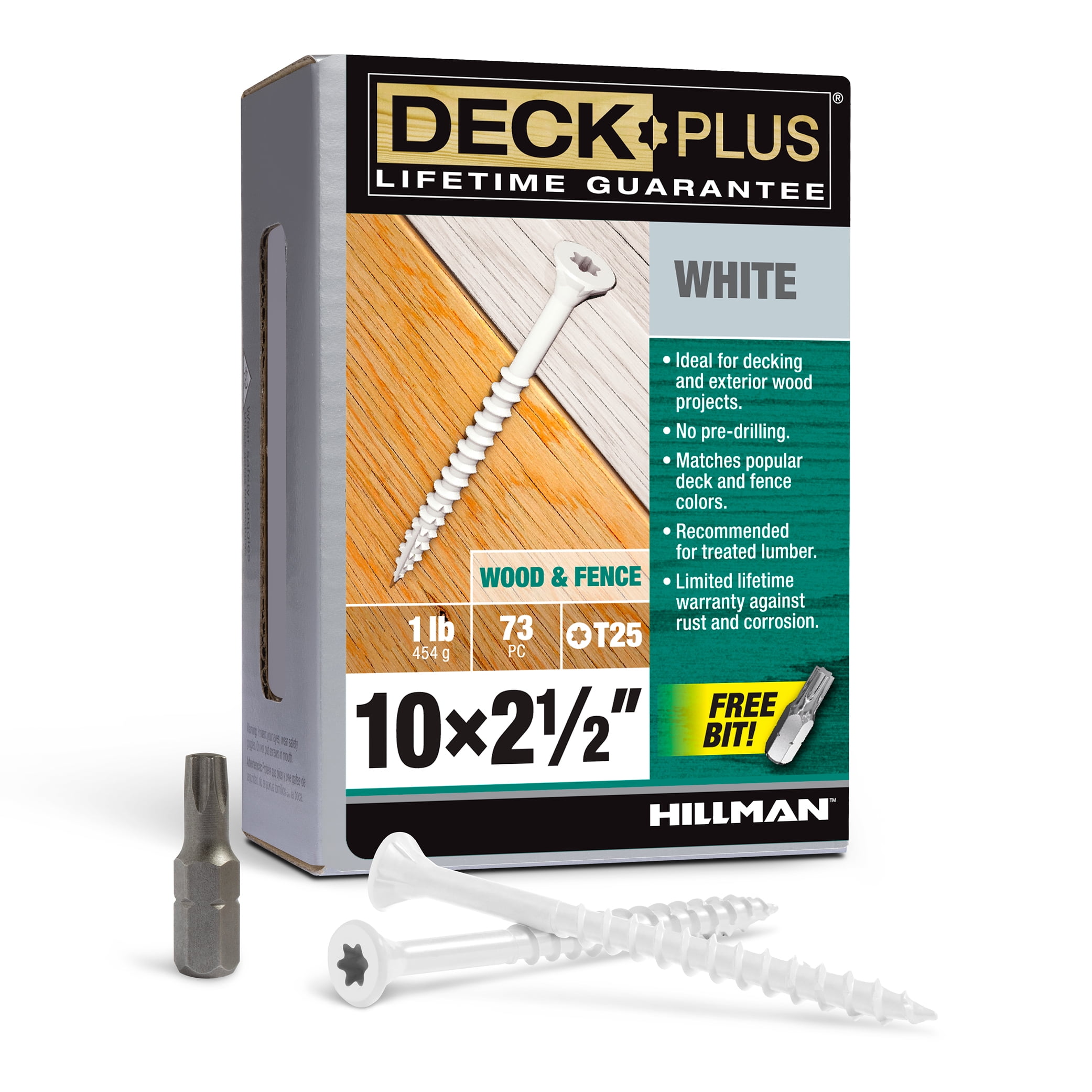 Deck Plus 48844 Exterior White, Wood Screws, Steel, Self-Drilling, (#10 ...