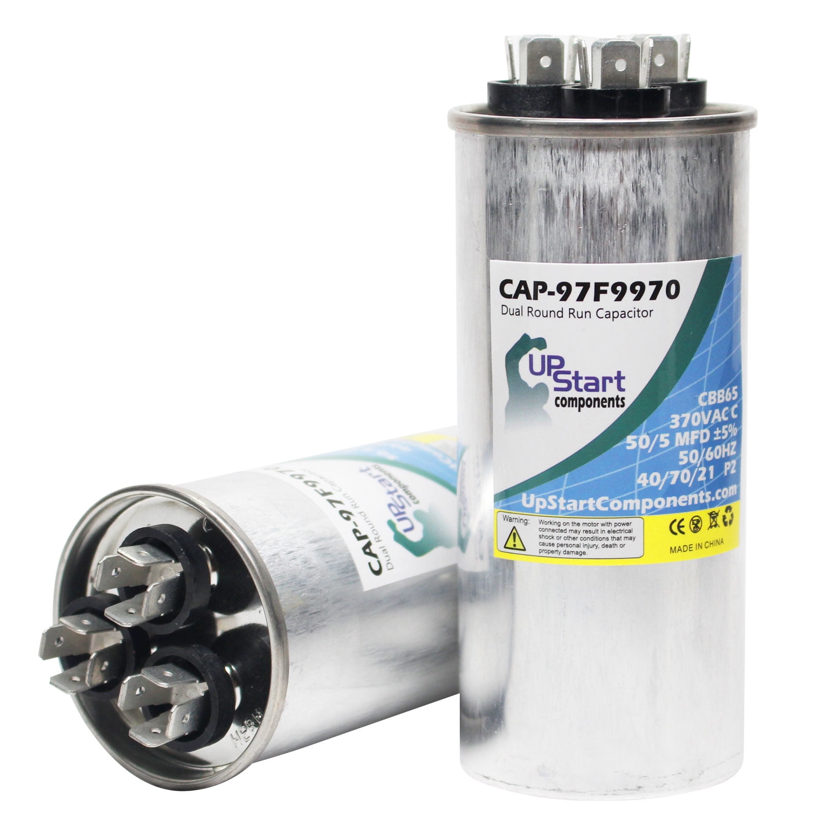 2-Pack 50/5 MFD 370 Volt Dual Round Run Capacitor Replacement for ...