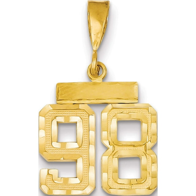 14K Yellow Gold Small Brushed Diamond-Cut Number 98 Charm Made In ...