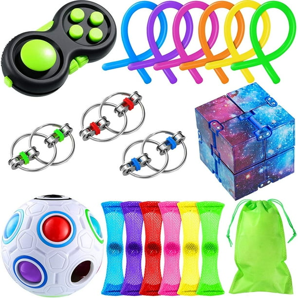 19 Pieces Handheld Fidget Toy Set Key Flippy Chain Infinity Cube Marble ...