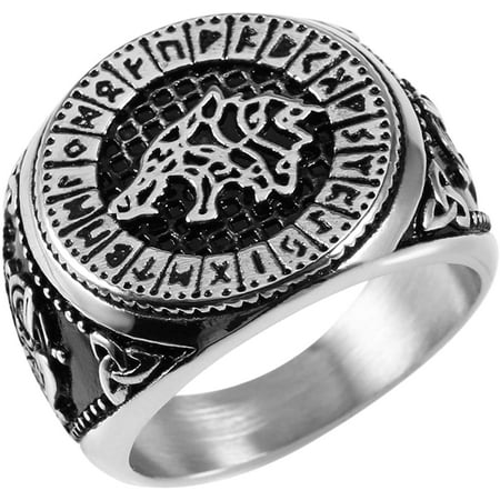 SHTUUYINGG Men's Stainless Steel Valknut Viking Viking Odin Rune Wolf ...