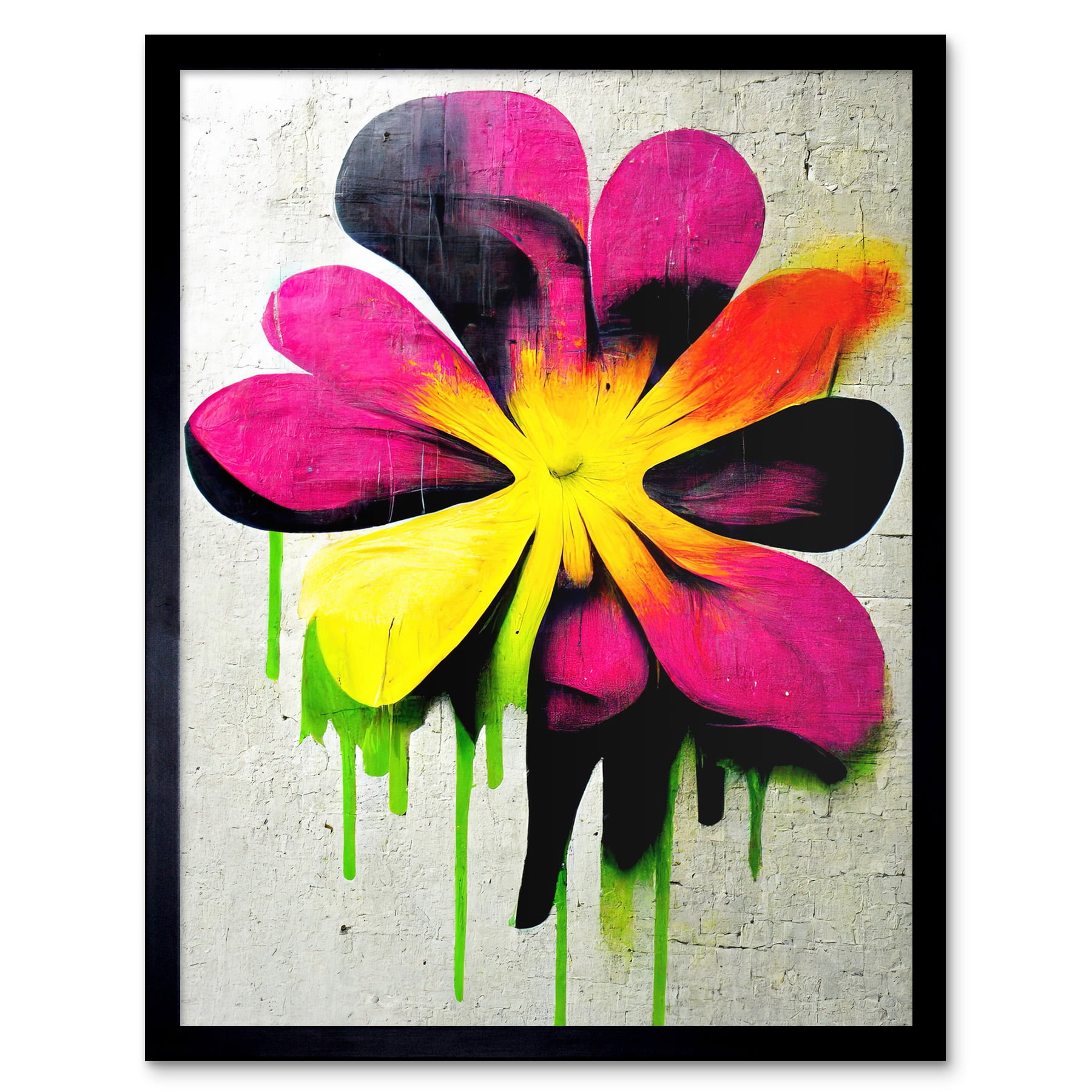 Vibrant Street Art Graffiti Spray Paint Flower On Wall Art Print Framed ...