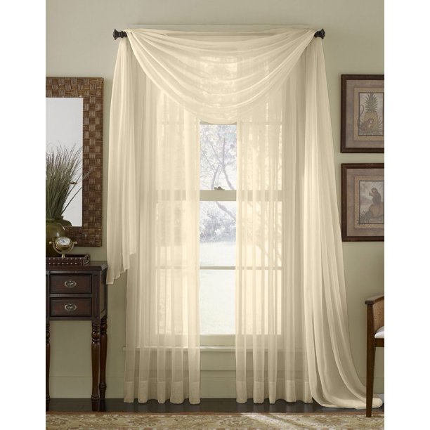 Linda Voile Sheer Solid Window Scarf, Beige, 55x216 - Walmart.com