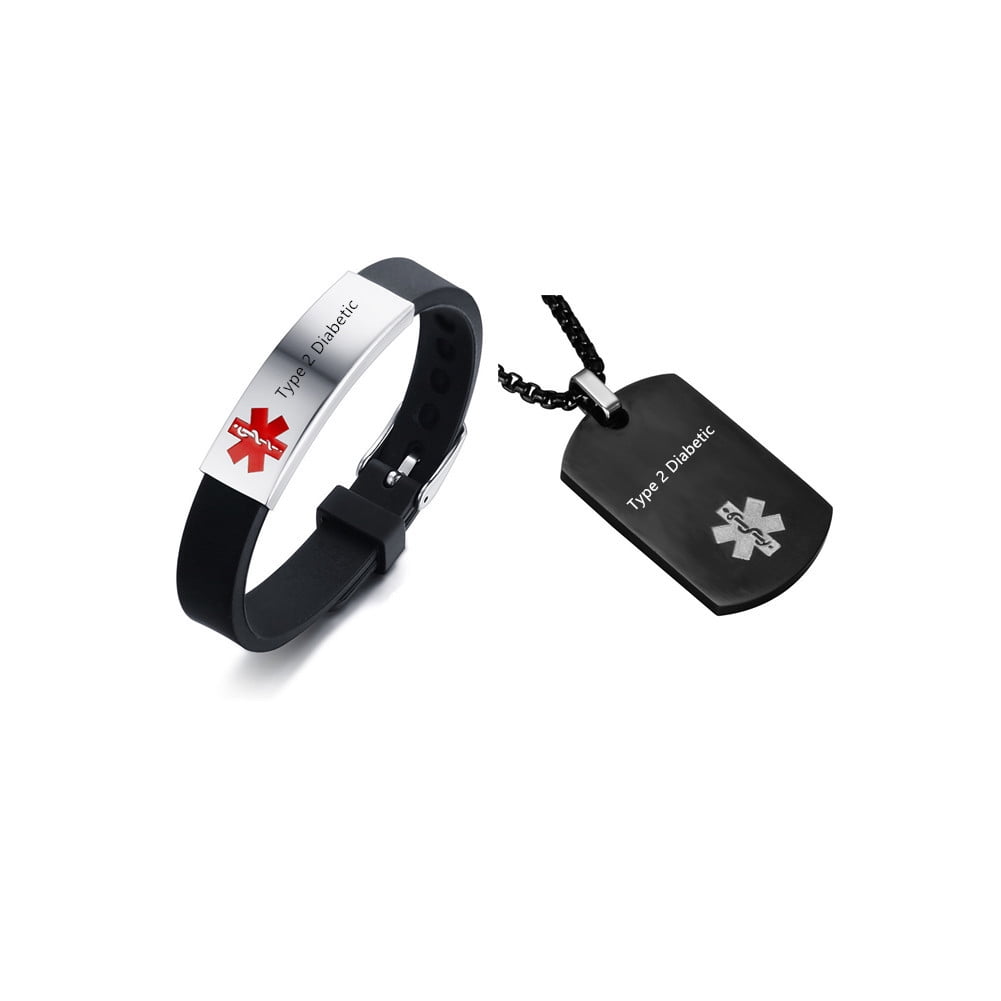 LF Medical Alert Bracelets and Necklaces Set for Men Women Stainless ...