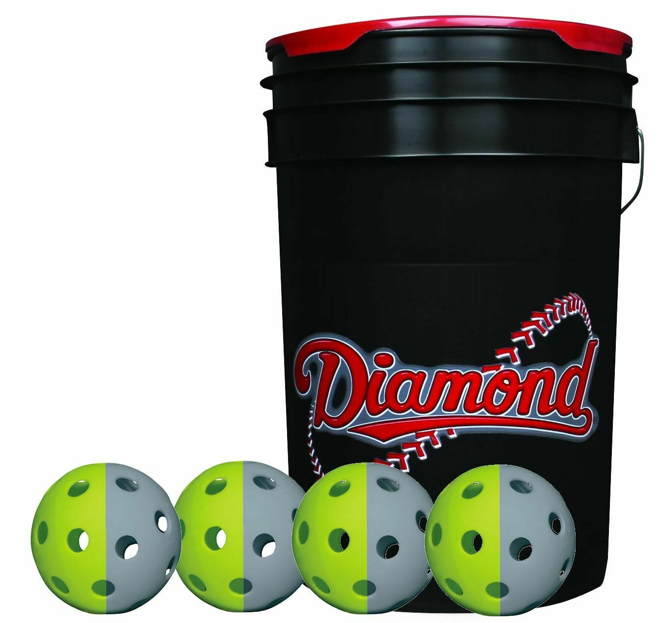 Diamond 6 Gallon Ball Black Bucket with 36 TruFlite Flexible Training ...