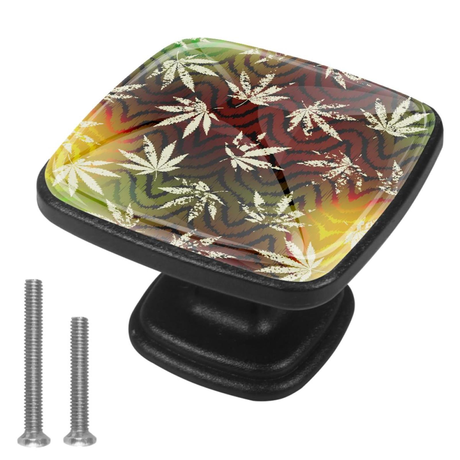 4 Pcs Cabinet Handle Drawer Pulls Hemp Leaves Knobs with Screws Square ...